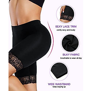 RILIAM 2 Pack Women Lace Slip Shorts for Under Dresses Smooth Seamless Anti-Chafing Underwear Spanks Thigh Slimmer(Black+Nude,X-Large)