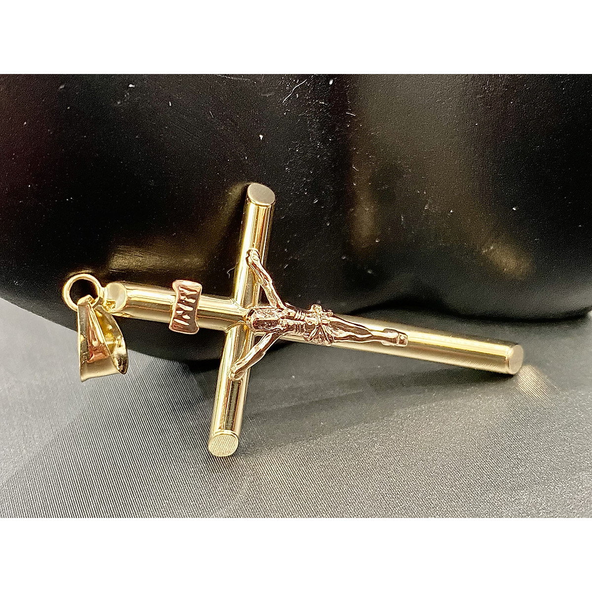 Solid 14K Yellow Rose Gold Crucifix Pendant - 38mm x 24mm Two Tone Jesus Cross Charm Religious Pendant - Suitable for Men & Women - Great Gift for Christmas & All Occasion