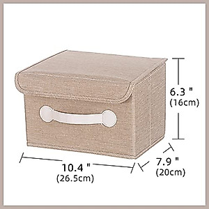 Pack of 2 Foldable Storage Boxes, Linen Imitation Fabric Sturdy Storage Box With Lid and Handle Washable, Storage Quilt, Clothes, Toys, Suitable for Home Bedroom Closet Office (10.4x7.9x6.3/2-Pack, Khaki)