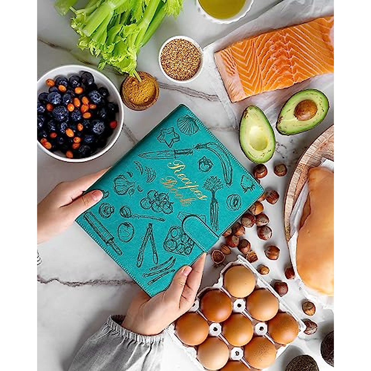 molekaus Recipe Book ，Blank Recipe Book to Write in Your Own Recipes，Recipe Notebook for Family Cooking， Removable Hardcover 7" x 10"Recipe Journal with 160 Pages-green