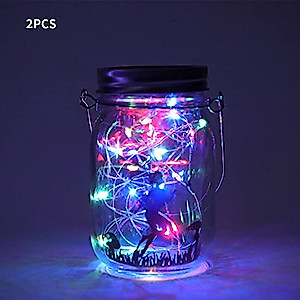 GEZICHTA 2 pcs Solar Fairy Lantern Lights,Hanging Glass Mason Jar Lights LED Lights(Colorful Transparent), free size