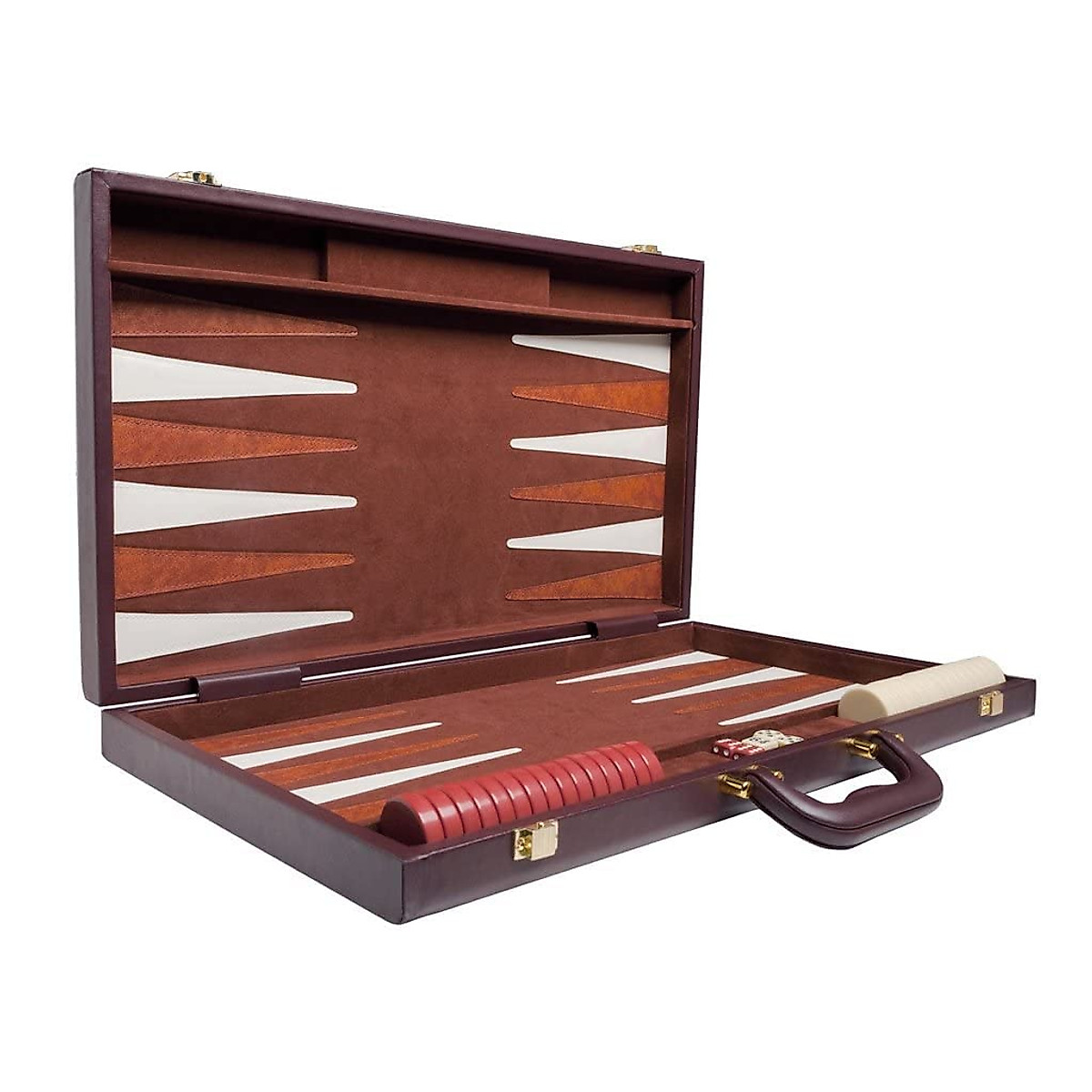 21-inch Backgammon Set - Brown Board and Playing Surface - White and Light Brown Points