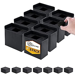 Tocawe Bed Risers 4 Inch Heavy Duty 8 Pack, Furniture Risers with Rubber Pads Supports Up to 6600 Lbs, Upgrade Rectangle Couch Risers L Shape for Sofas, Couch, Desk or Chair (Black)