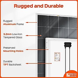 RICH SOLAR 600 Watt 12 Volt 3 Pcs 200W Panel+40A MPPT Charge Controller+ Bluetooth Module Fuse+ Mounting Z Brackets+Adaptor Kit +Tray Cables Set,Grid 12V Solar Power System