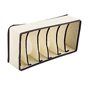 Portable Foldable Storage Box Sock Underwear Drawer Organizer Dividers Wardrobe Clothes Organizer Drawer Divider Separator (Beige 6 grids)