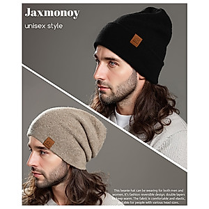 jaxmonoy Wool Cashmere Slouchy Knit Beanies Winter Hats for Women Men Soft Warm Double Layer Reversible Slouch Cuffed Skull Beanie Cap - Light Grey