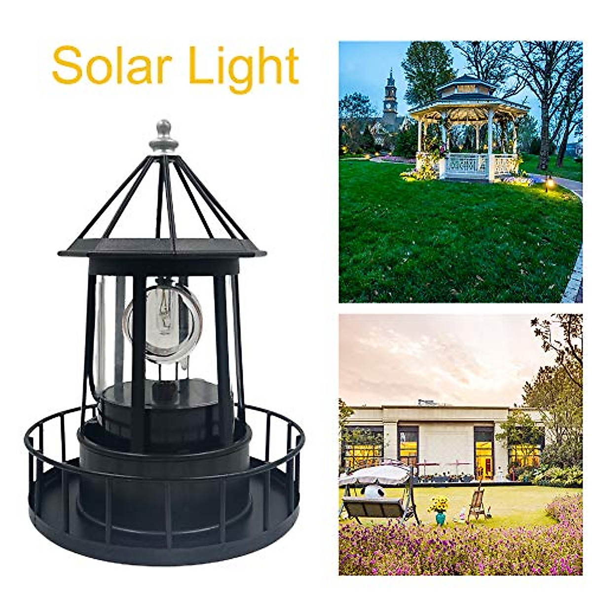 PXRJE Solar Lighthouse，LED Solar Powered Lighthouse, 360 Degree Rotating Lamp,Solar Powered Waterproof Lawn Lights,IP65 Waterproof LED Solar Lighthouse Garden Yard Outdoor Decor(Black)