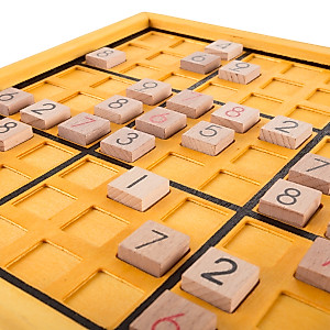 Sudoku Set - Wood Number Tiles, Game Board, and Tile Storage Drawer with Puzzle Book - 100 Challenging Brain Teasers for Adults and Kids