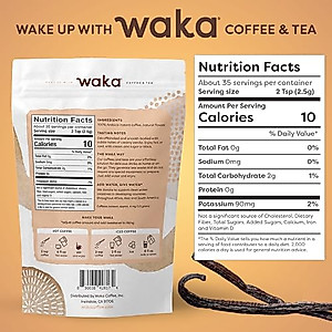 Waka Instant Coffee, Decaffeinated Vanilla Flavored - 100% Arabica Beans, Freeze Dried Granules, No Sugar or Additives - Bulk Bag for Quick Hot and Iced Coffees, Up to 35 Cups (3.5oz)