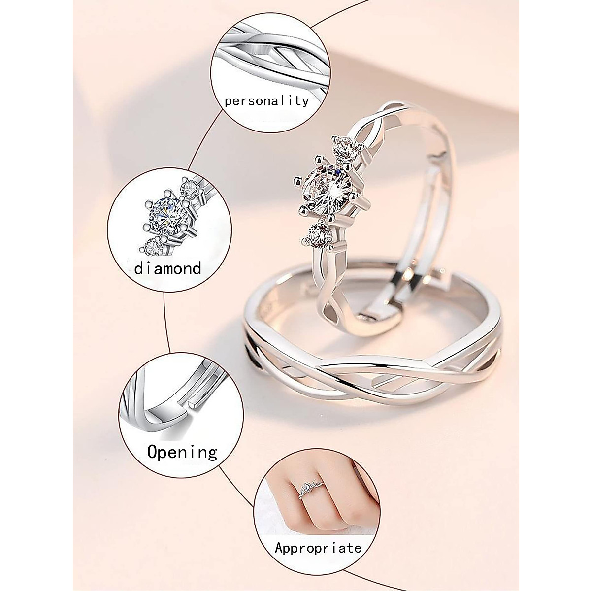 HONYAT Valentine's Day Ring Proposal Engagement Wedding Ring S925 Diamond Ring Gift