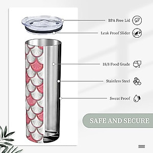 AFHYZY 20 oz Skinny Tumbler Reusable Coffee Travel Mug with Lids and Straws, Insulated Coffee Cups 20oz Stainless Steel Water Bottles Leak Proof for Adults, Women - Mermaid
