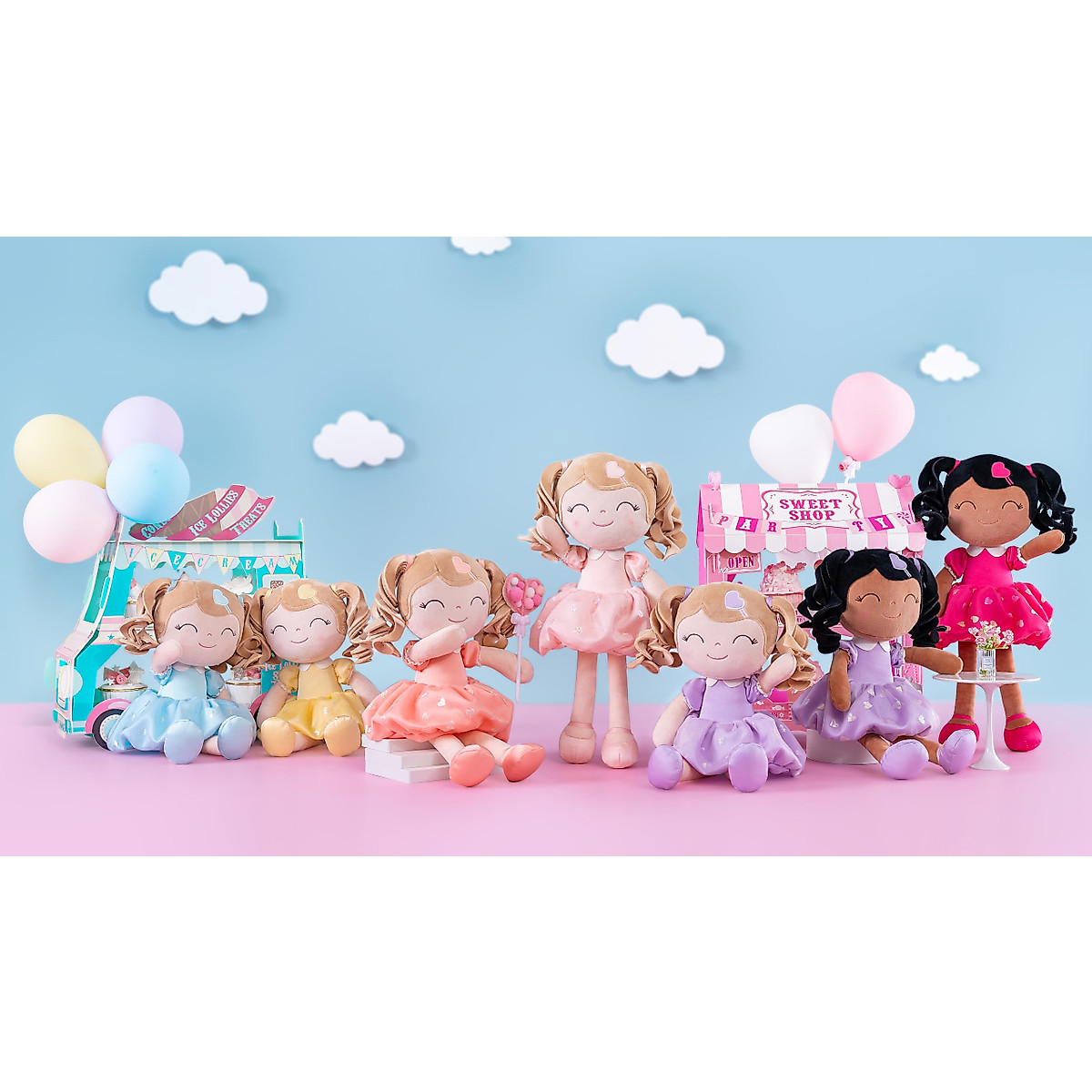 Gloveleya Baby Doll Gifts Plush Curly Girl Toys with Love 16" Azure