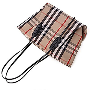Handbags for Women, Canvas Fashion Shoulder Bag, Tote Bag Purse Top Handle Hobo Handbag,Stripes Style Large Capacity Purse Fashion Satchel with Zipper (Checkered Khaki)