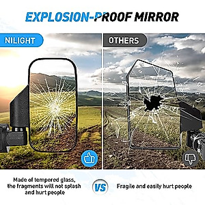 Nilight UTV Side Mirrors Offroad Rear View Mirrors, Universal Fits 1.6" -2" Round Roll Cage Bar for RZR Ranger Maverick X3 Commander Pioneer Mule Teryx Yxz1000 Rhino Krx Talon, 2 Year Warranty