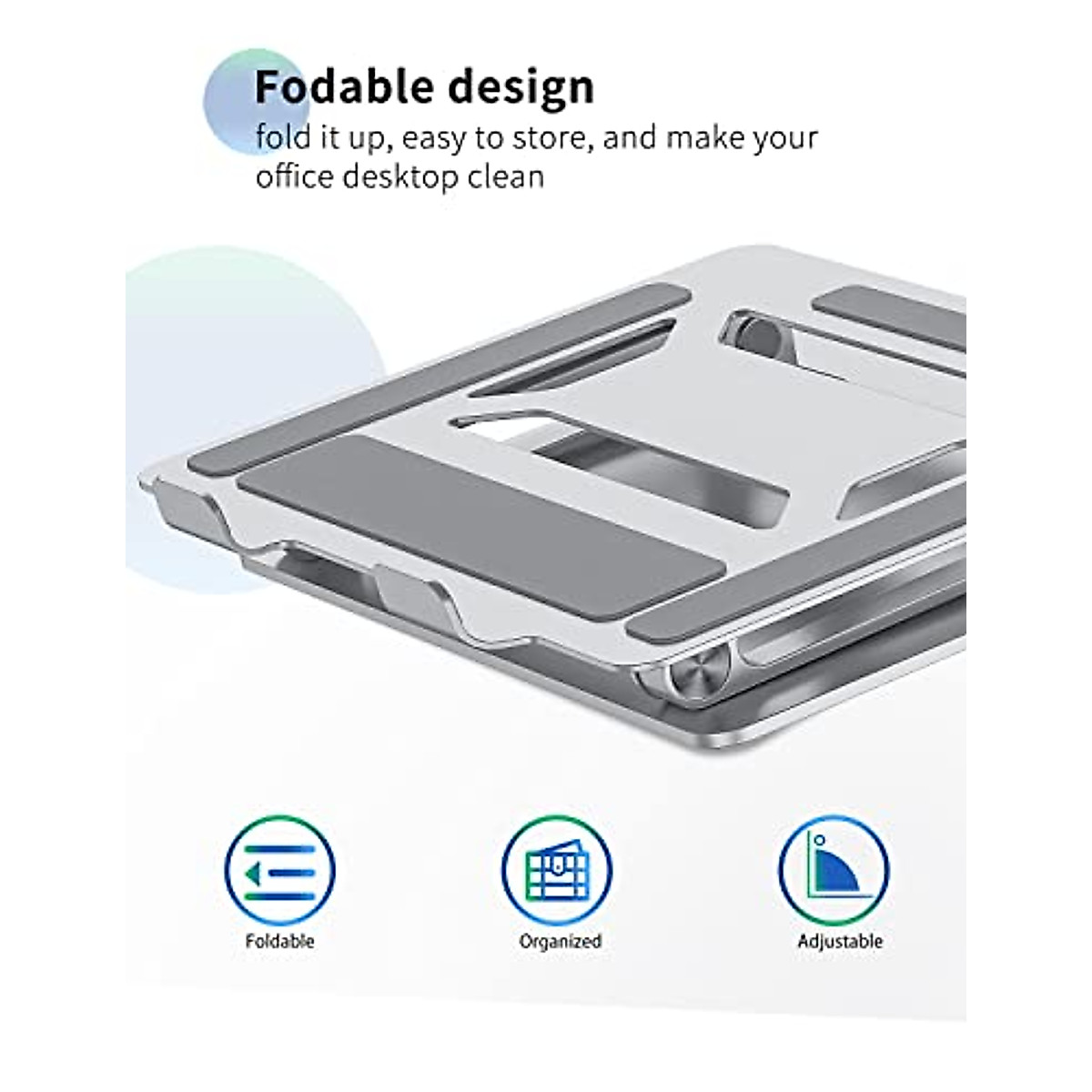 SOUNDANCE Laptop Stand for Desk with Stable Heavy Base, Adjustable Height Multi-Angle, Ergonomic Metal Riser Holder, Foldable Mount Elevator, Compatible with 10 to 15.6 Inches PC Computer, Silver
