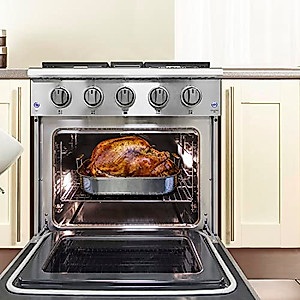 BRAMA Gas Range with 4 Burner Cooktop, Freestanding 30-Inch with Porcelain Convection Oven and Broil Function, Continuous Grates with Stainless Steel Construction, 4.2 Cu.Ft., Metallic