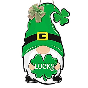 Huray Rayho St Patrick's Day Gnome Door Sign Wooden Welcome Door Hanger for Porch Farmhouse Garden Apartment Office Home Decor (9" x 17.5")