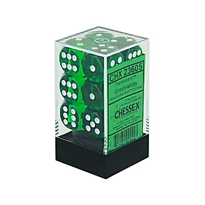 DND Dice Set - Chessex D&D Dice - 16mm Translucent Green & White Plastic Polyhedral Dice Set-Dungeons and Dragons Dice Includes 12 Dice – D6 (CHX23605)