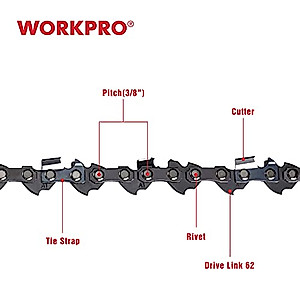 WORKPRO 2-Pack 18 Inch Chainsaw Chain, 3/8"Pitch, 62 Drive Links Wood Cutting Saw Chain for Chainsaw Parts fits Craftsman, Husqvarna, Poulan, Echo, DeWalt