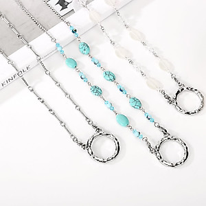 Glasses Holder Chain Loop Eyeglasses Necklace Ring for Women Reading Glasses Sunglasses Necklace for Men (Hand-beaded - Turquoise green)