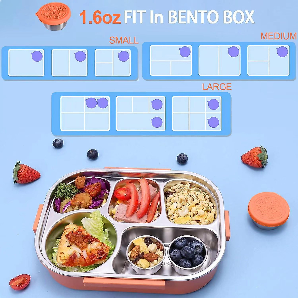 Msbjeuii Salad Dressing Container, 6Pack Sauce Cups Reusable Stainless Condiment Containers with Lids Salad Containers To Go for Lunch Box 1.6OZ