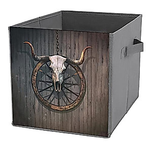 Vintage Bull Skull Collapsible Storage Bins Basics Folding Fabric Storage Cubes Organizer Boxes with Handles