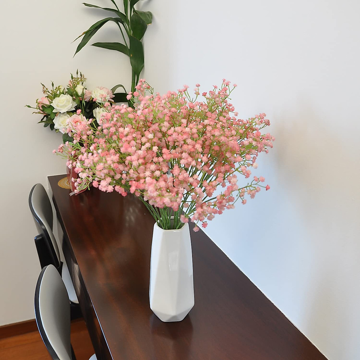 NC Simulation Baby Breath Flower 12PCS, Real Touch Artificial Gypsophila Bouquet Ribbon Home Garden Office Wedding Bouquet Hair Decoration Ornaments, Pink