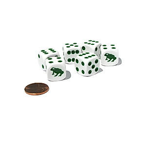 Set of 6 Frog 16mm D6 Round Edged Koplow Animal Dice - White with Green Pips