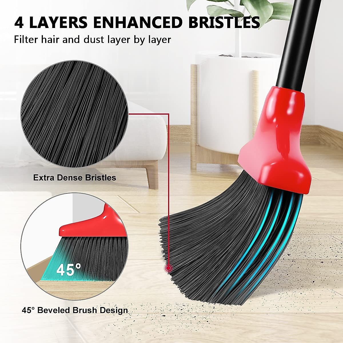 Broom and Dustpan Set for Home - Broom Dustpan Set with Long Handle - Broom with Dustpan Heavy Duty
