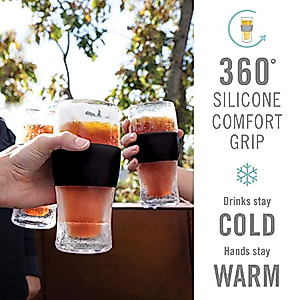 Host Freeze Beer Glasses, 16 ounce Freezer Gel Chiller Double Wall Plastic Frozen Pint Glass, Set of 2, Black