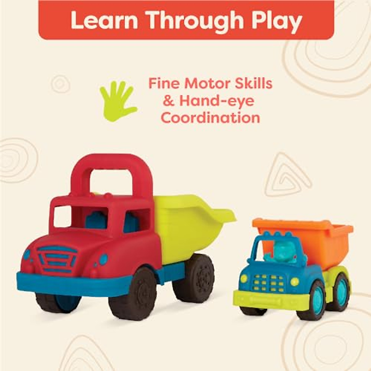 B. toys- B. play- Grab-n-Go Truck Set- 2 Dump Trucks – 1 Large Truck & 1 Small Truck – Big Truck with Handle & Mini Truck with Driver – Toy Trucks for Toddlers, Kids- 1 Year +