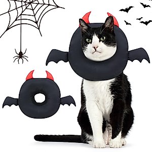 BALAPET Cat Cone, Adjustable Cat Recovery Collar, Gothic Style Soft Cat Collar with Drawstrings, Prevent Licking and Scratching After Surgery for Kittens,Halloween Pet Decoration(M)