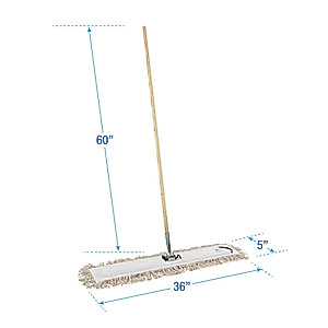 Boardwalk BWKM365C 36 in. x 5 in. Cotton Head 60 in. Wood Handle Cotton Dry Mopping Kit - Natural (1-Kit)