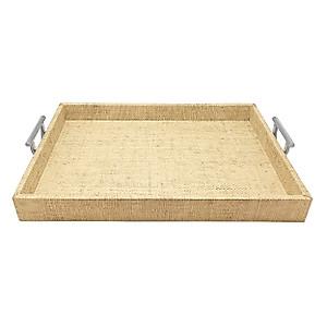 Sand Faux GRASSCLOTH Tray with Metal Handles | Biege | Textile | Tableware | Service Trays | Vinyl | Handmade in Mexico
