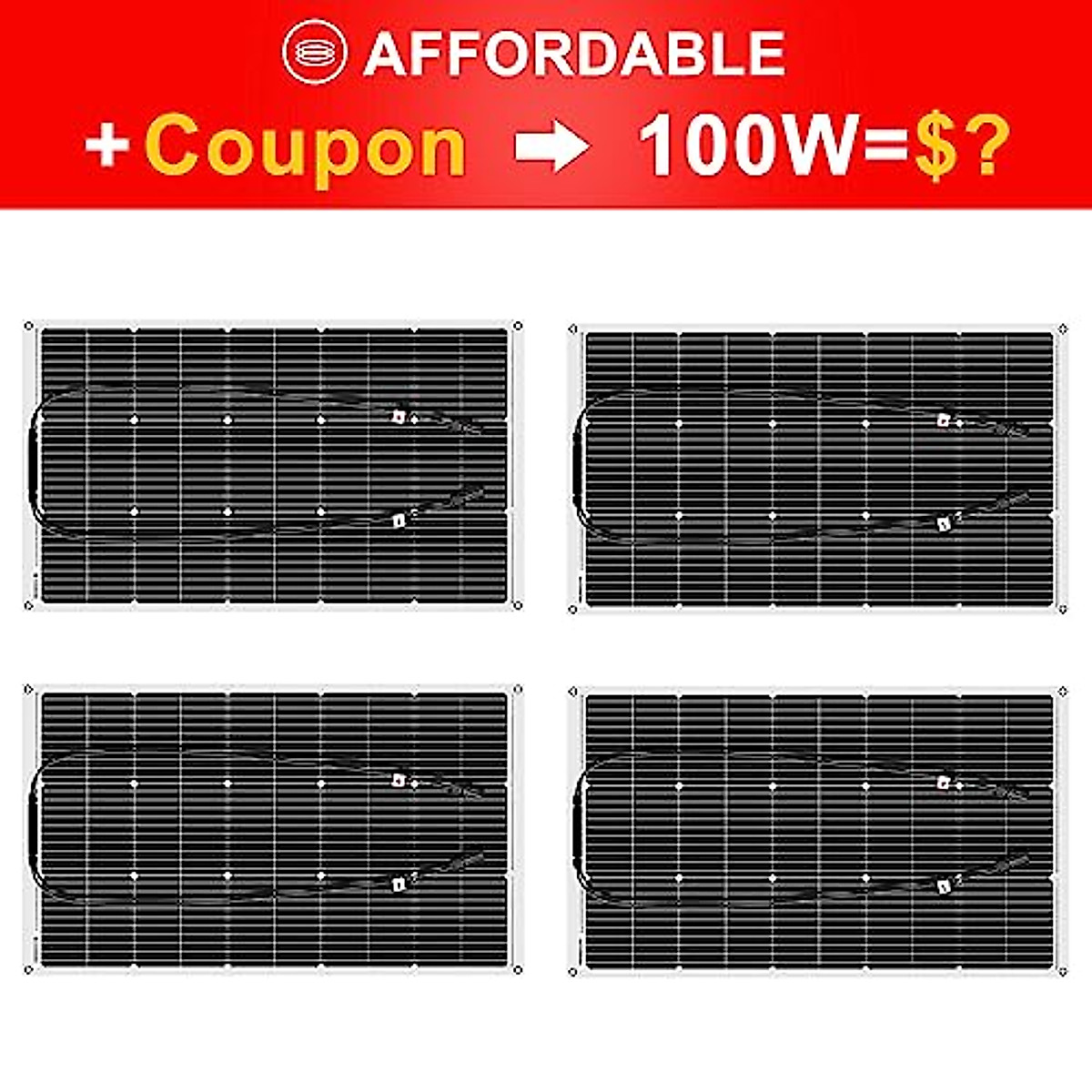 DOKIO Flexible Solar Panel 4x100w(400w) Semi-Flexible Bendable 12V Monocrystalline Off-Grid for RV Boat Cabin Van Car and Caravan RV Boat Camper