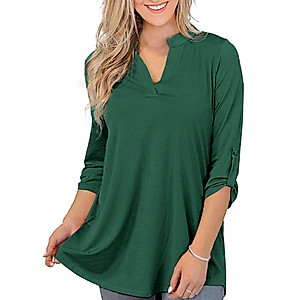 Othyroce Womens Summer Tops 3X Plus Size Tops for Women V Neck Tunics 3/4 Sleeve Shirts for Women, Dark Green Tops