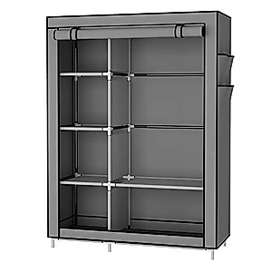 UDEAR Closet Organizer Wardrobe Clothes Storage Shelves, No-Woven Fabric Cover with Side Pockets,Grey