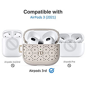 Nereides Compatible with AirPods 3 Case(2021), Protective Leather Cover with Keychain, High-end Fashion Design Skin with Hollow Out Pattern for Women, Supports Wireless Charging
