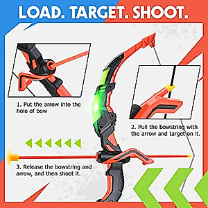 BELLOCHIDDO 2 Set Bow and Arrow for Kids 8-12 - LED Light Up Kids Archery Set with 2 Bow 16 Suction Cup Arrows, 2 Target & 2 Quiver, Indoor & Outdoor Play Toys for 4-7 8-12 Year Old Boys
