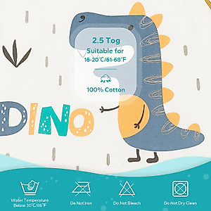 ZIGJOY Baby Winter Wearable Blankets with Detachable Sleeves Baby Sleeping Bag with Two Way Zipper 2.5 TOG 100% Cotton Warm Soft and Breathable Dinosaur