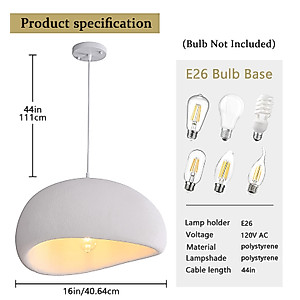 DENGNBJ 16 Inch Large Modern Pendant Light Simple Stylish Bird's Nest Shape - Concrete Pendant Light with E26 Base - Ideal Dining Room Pendant Light for Kitchen and Hallway