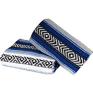 Genuine Mexican Handwoven Blanket, Premium Large Heavyweight Falsa Blanket, Serape & Yoga Blanket | Beach Blanket | Throw Blanket | Picnic Blanket(Large Heavy, Royal Blue and Light Blue)