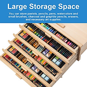 Falling in Art Wooden Pastel Storage Box, Artist Supply Storage Box With 6 Removable Drawer, Portable Organizer Box for Pencils, Markers, Brushes and Painting Tools