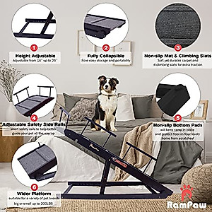 Adjustable Pet Ramp for All Dogs and Cats, 48" Long with Safety Side Rails - for Couch or Bed with Paw Non Slip Traction Mat & Steps, Adjustable Height - Sturdy, Dog Training Manual (Black)