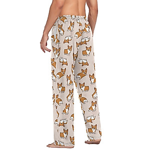 Ollabaky Dogs Pajama Pants for Men Cute Corgis PJs Bottoms with Pockets Men's Sleep Lounge Pants, L