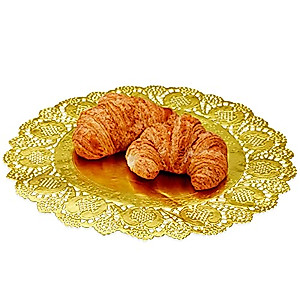 Juvale 60 Pack Round Paper Placemats for Dining Table, Formal Events, Decorative Gold Lace Paper Doilies, Bulk Disposable Charger Plates for Cakes, Desserts, and Baked Goods (12 in)