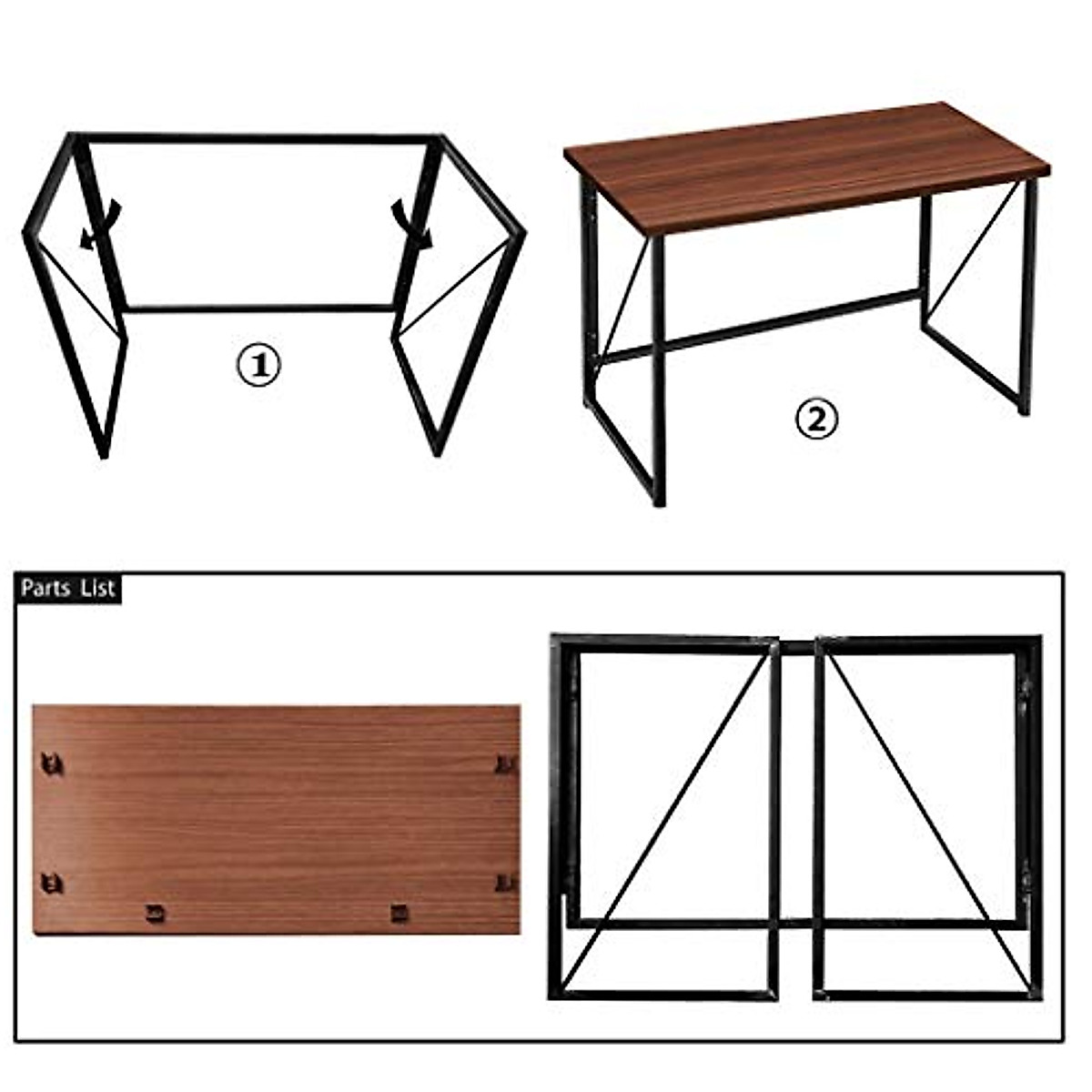 DESTURE Home Office Computer Desk, Easy Two Step Quick Folding Small Desk Home Office Study Desk Metal Frame, Modern Simple Laptop Table Brown 40''