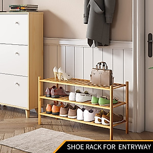 Furshus Long Shoe Rack, 3-Tier Bamboo Stackable Shoe Shelf Storage Organizer, Shoe Stand for Closet, Entryway and Hallway