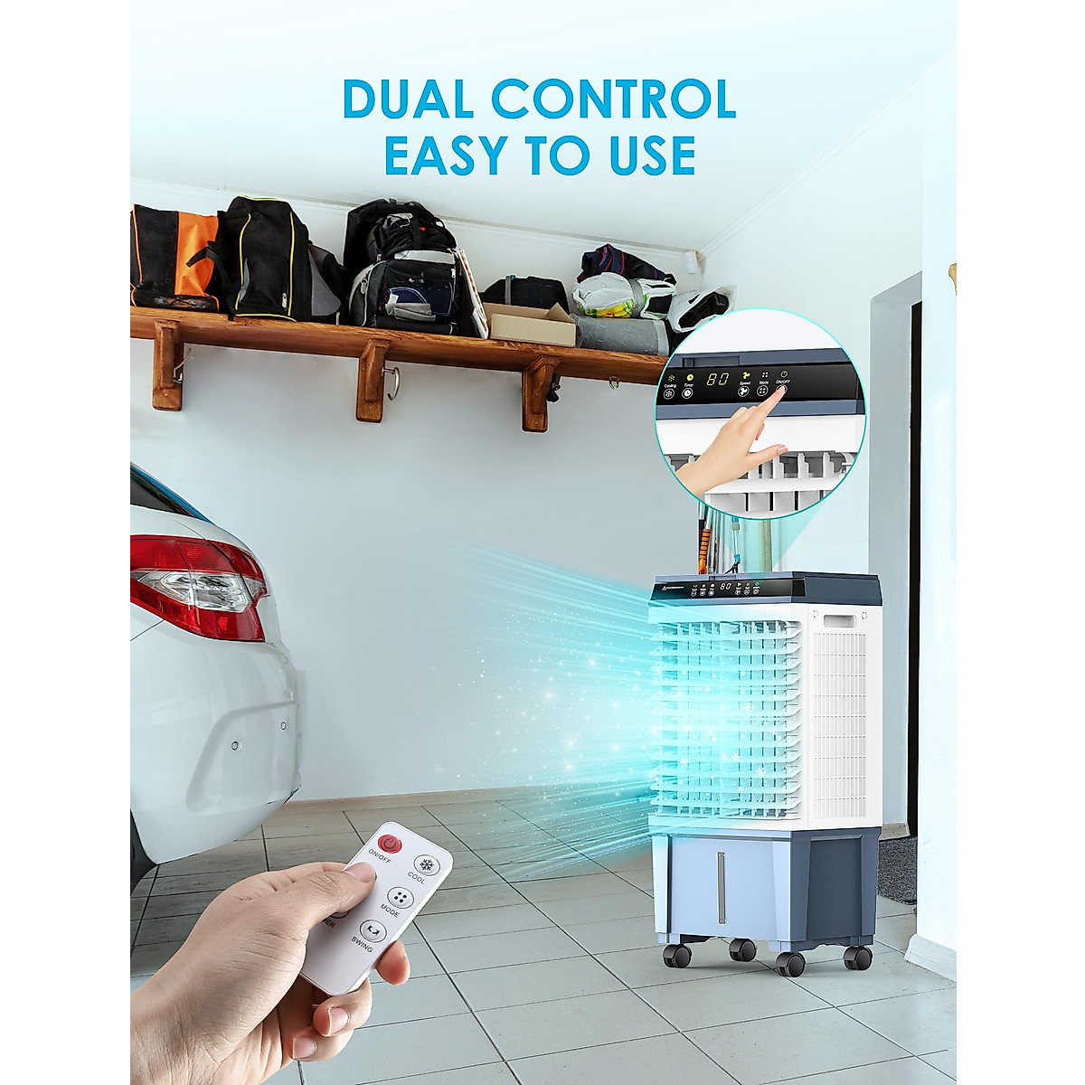 Air Choice Evaporative Air Cooler, 1800CFM Swamp Cooler with 12H Timer, 110° Oscillation, Remote Control & 5.3 Gal Water Tank, 3 Speeds, 4 Ice Packs, 3-in-1 Evaporative Cooler for Outdoor Indoor Use