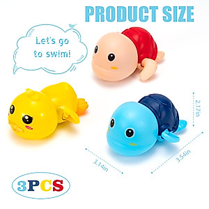 GRIKAI Bath Toys for Toddlers 1 2 3 4 Year Age Girl Boy Gift Mold Free, Baby Bathtub Wind Up Turtle for Infant 6,12,18 Month, Water Pool Swim Tub Toy Set 3-Pack (Turtle & Duck)